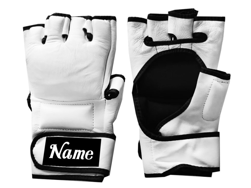 Custom Real Leather MMA Gloves : KNGCUST-MMA-White | MuayThaiArt.com