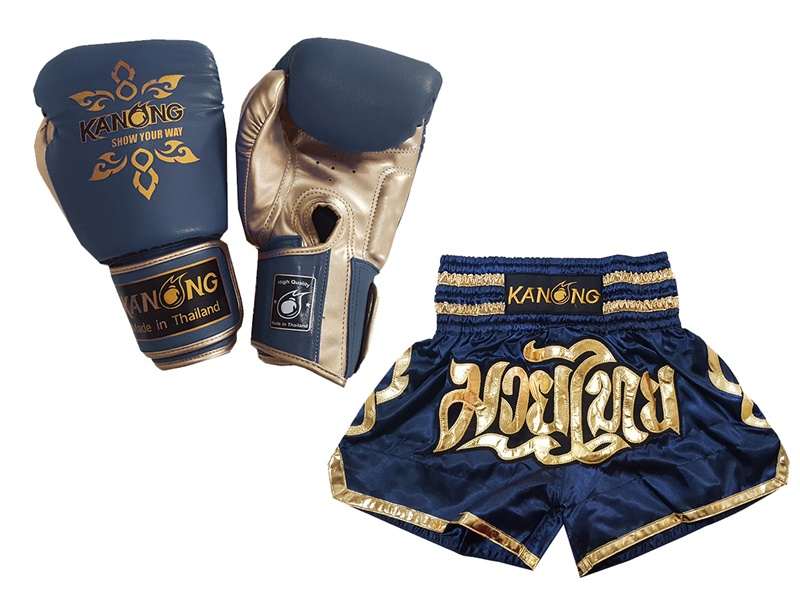 Bundle - Boxing Gloves and Customize Muay Thai Shorts : Set-121-Navy ...